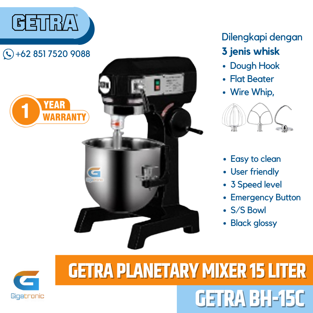 Jual GETRA Planetary Mixer BH-15C Black / Mixer Roti Adonan Kue 15 ...