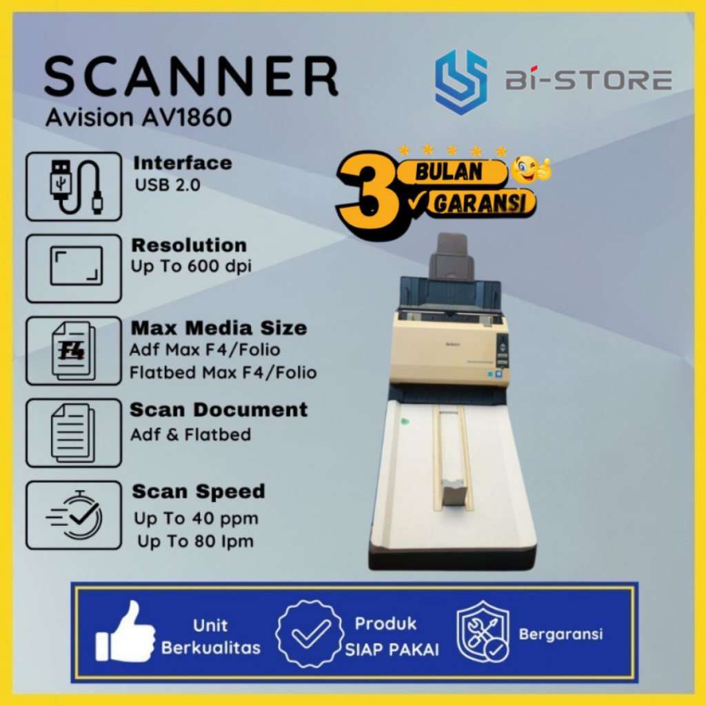 Jual Scanner Folio F4 Avision AV1860 Unit Normal Bisa Scan F4 Melalui ...