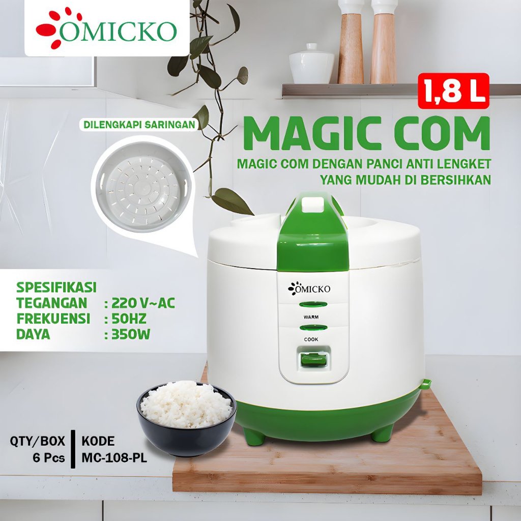 Jual Magicom Rice Cooker Omicko MC-108 PL Penanak nasi 1.8 liter termurah garansi resmi | Shopee ...