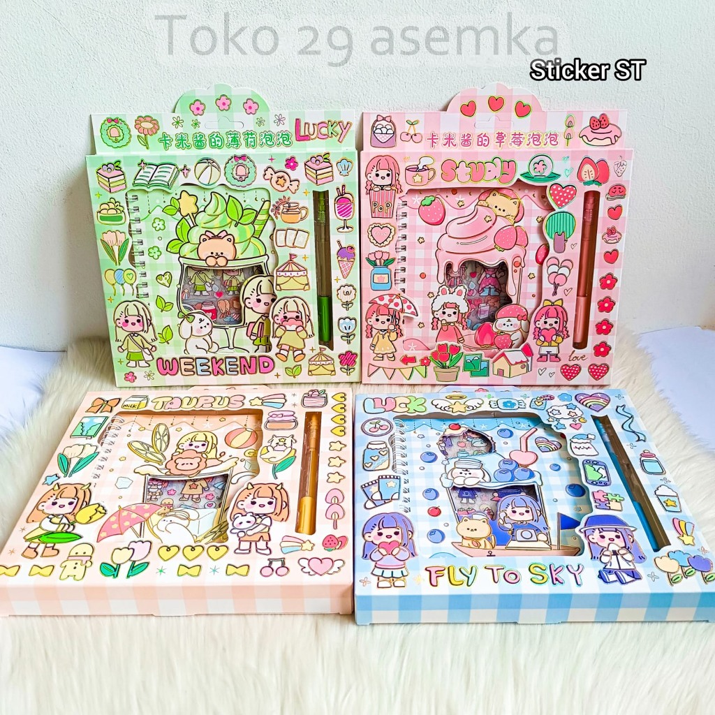 Jual 1 SET STICKER ST (2 IN 1) PAKET STIKER DAN CUTTER PEN UNIK LUCU ...