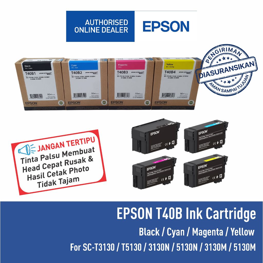 Jual Tinta Catridge EPSON T40B T 40B T-40B Colour Black Cyan Magenta Yellow Untuk T3130 T5130 ...