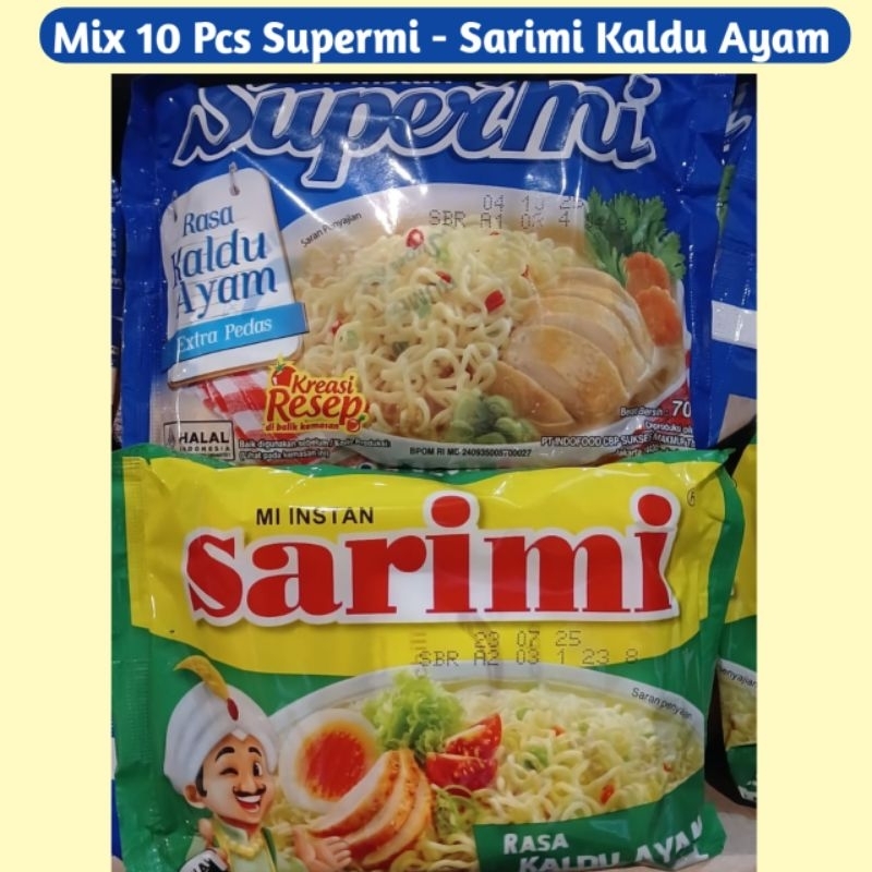 Jual Mix 10 Pcs - Mie instan - Supermi - Sarimi Kaldu Ayam | Shopee ...