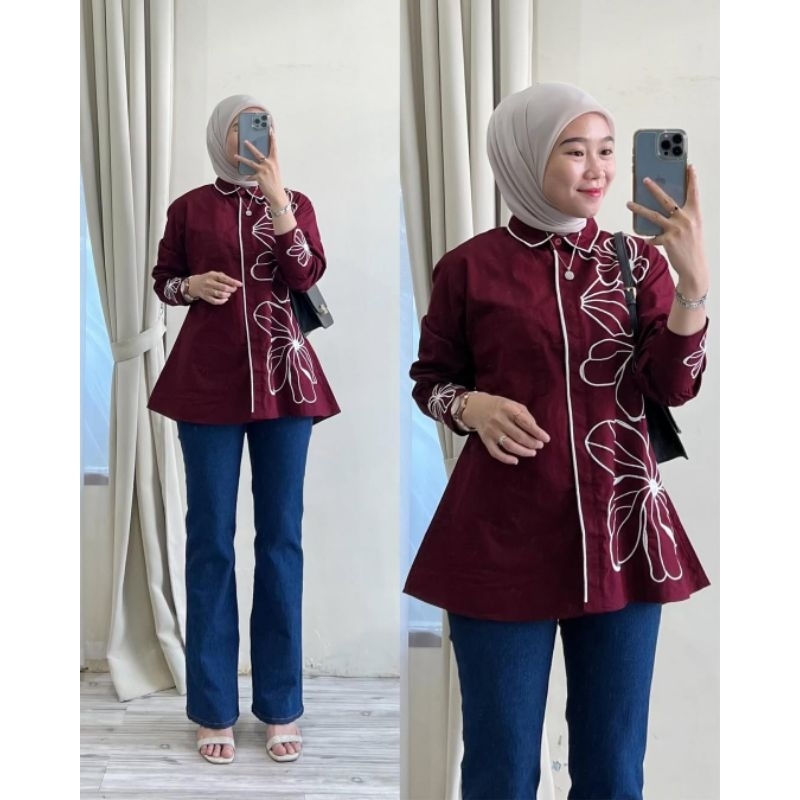 Jual NIRVA BLOUSE BORDIR BUNGA SAMPING | Shopee Indonesia