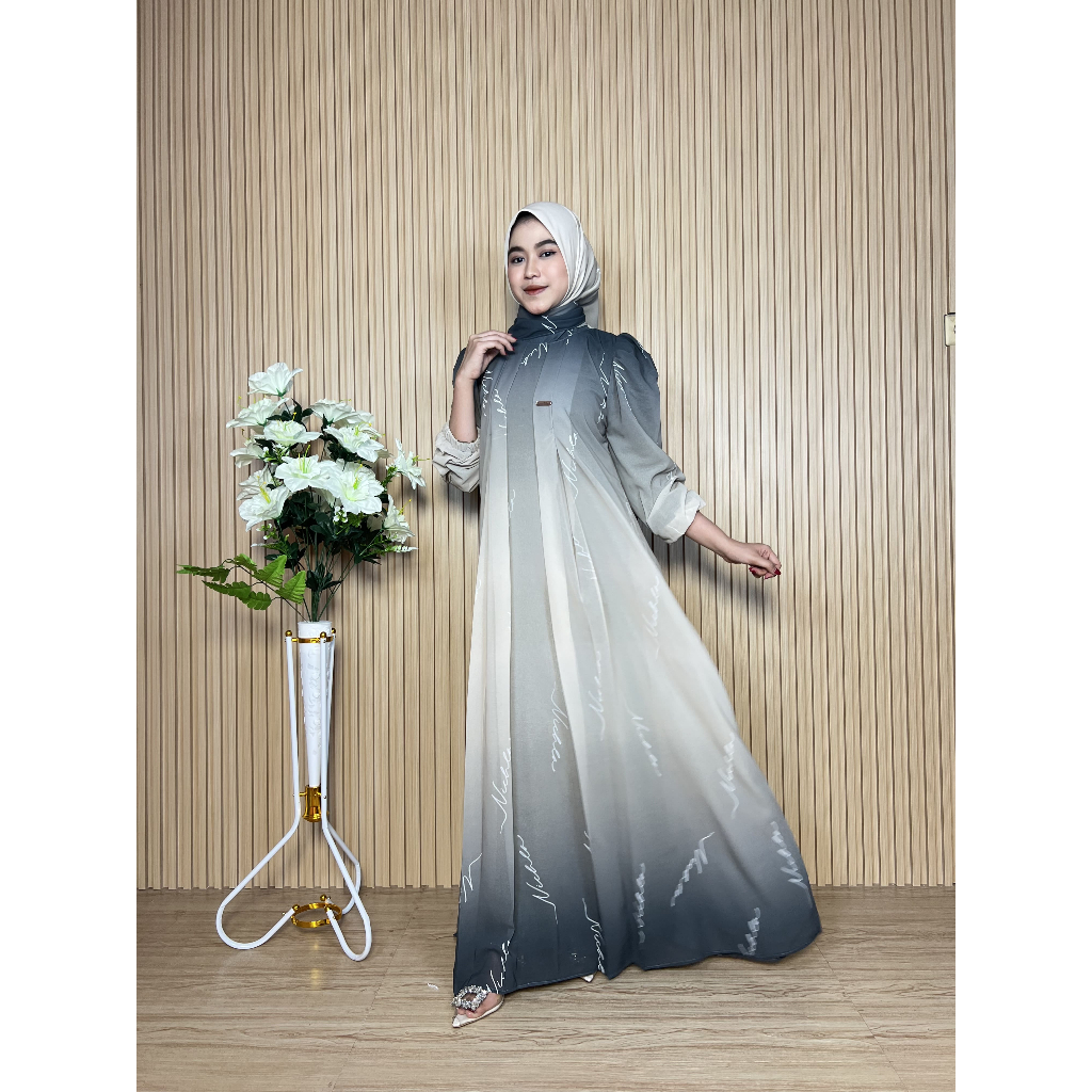 Jual Dress Abaya Gamis Set Hijab Gaun Gradasi Ceruty Premium Printing ...