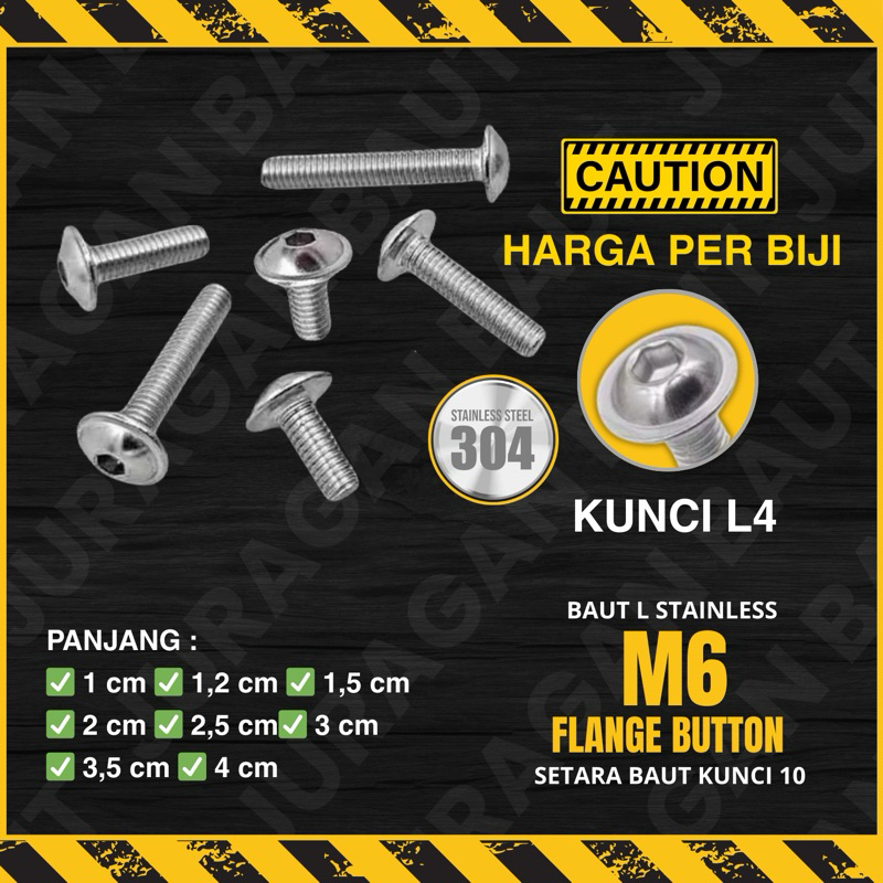 Jual BAUT L BUTTON FLANGE STAINLESS M6 SETARA UNTUK BAUT KUNCI 10 PANJANG 1 - 4 CM | Shopee ...