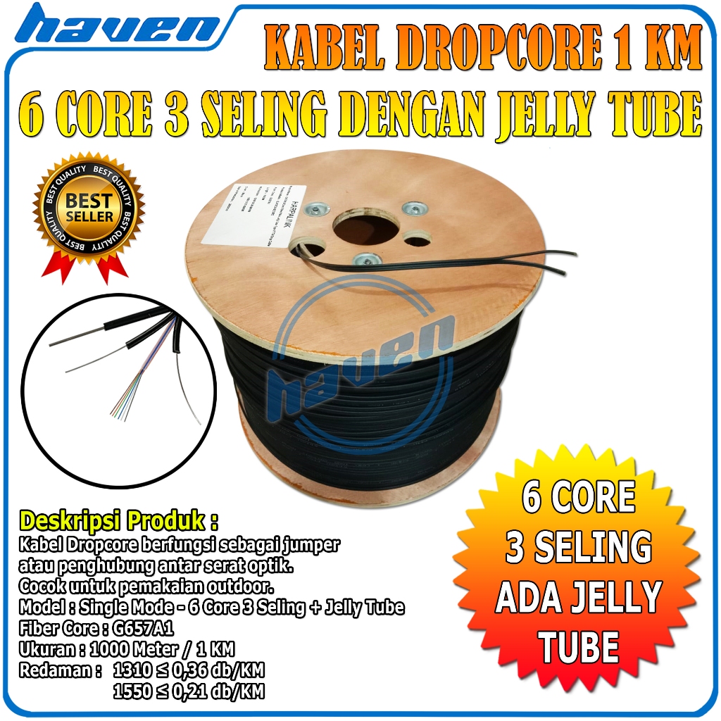 Jual Kabel FO Dropcore 6 Core Jelly Tube / Kabel Dropcore Fiber Optic ...