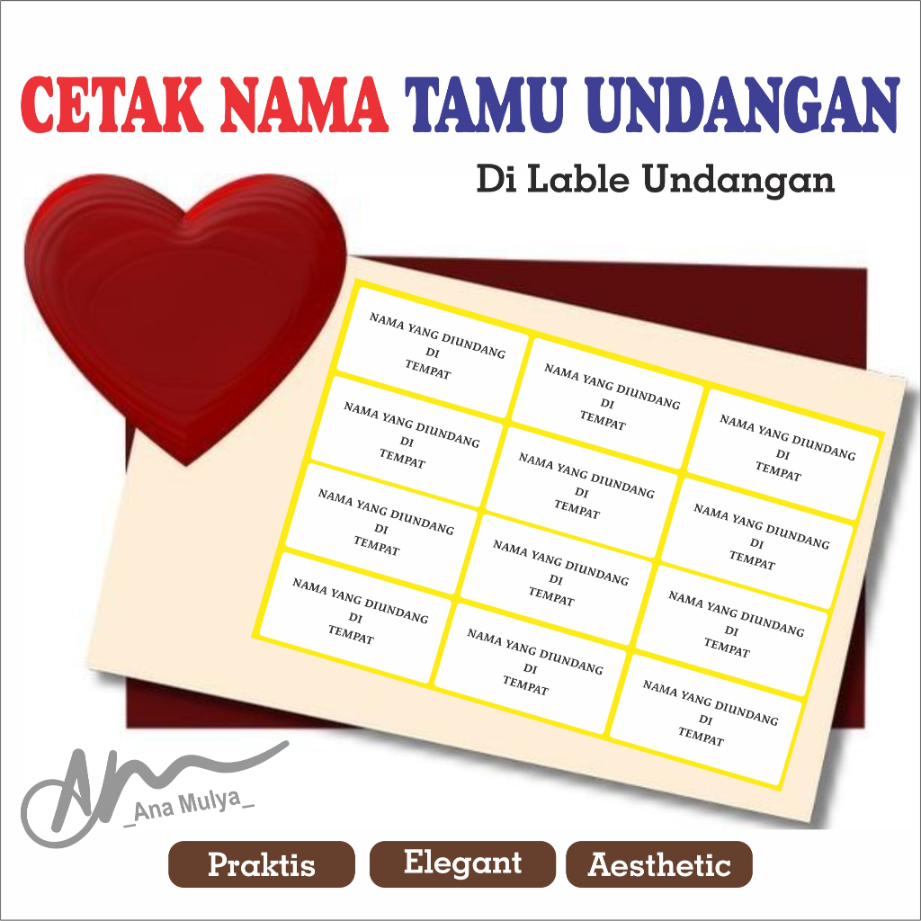 Jual CETAK NAMA TAMU UNDANGAN DI LABLE UNDANGAN ANA MULYA | Shopee Indonesia