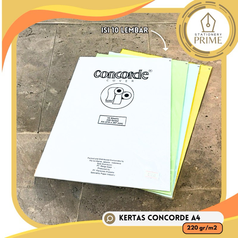 Jual Kertas Concorde 220gr A4 isi 10 lembar - Putih Biru Hijau Kuning ...