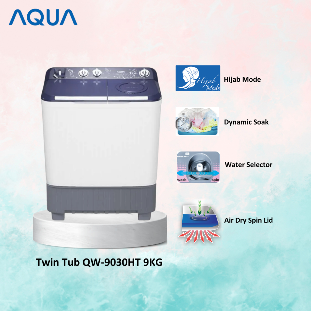 Jual MESIN CUCI AQUA QW-9030HT HIJAB SERIES 2 TABUNG 9 KG QW9030HT ...
