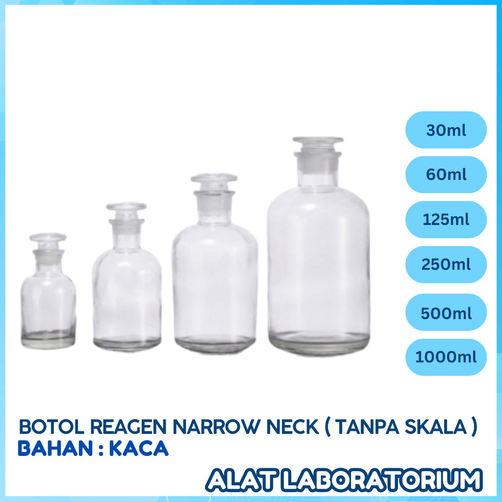 Jual BOTOL REAGEN KACA TANPA SKALA ( NARROW NECK ) - CLEAR125 ml ...