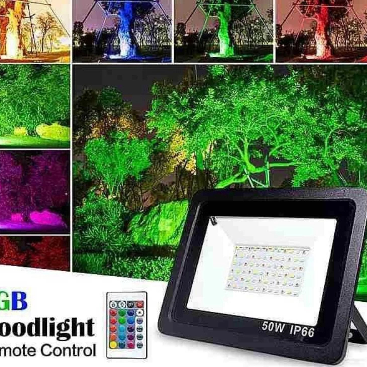 Jual LAMPU SOROT RGB 10W 20W 30W 50W 100W LED WARNA WARNI REMOTE HIAS OUTDOOR WATERPROOF TAMAN ...
