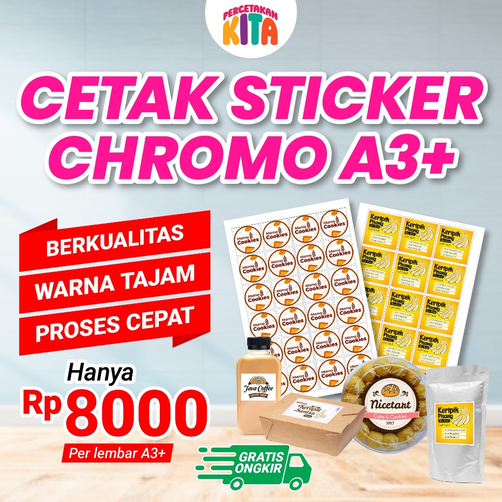 Jual CETAK STIKER CHROMO A3+ (Cocok untuk Label Produk) | Shopee Indonesia