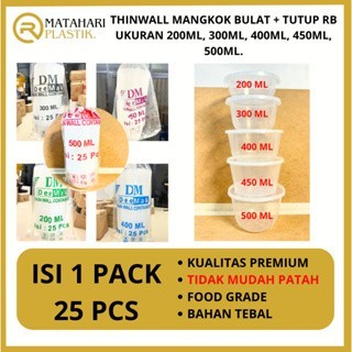 Jual RMP - THINWALL MANGKOK BULAT + TUTUP ISI 25 PCS UK 500ML/450ML/400ML/300ML/200ML - PLASTIK ...