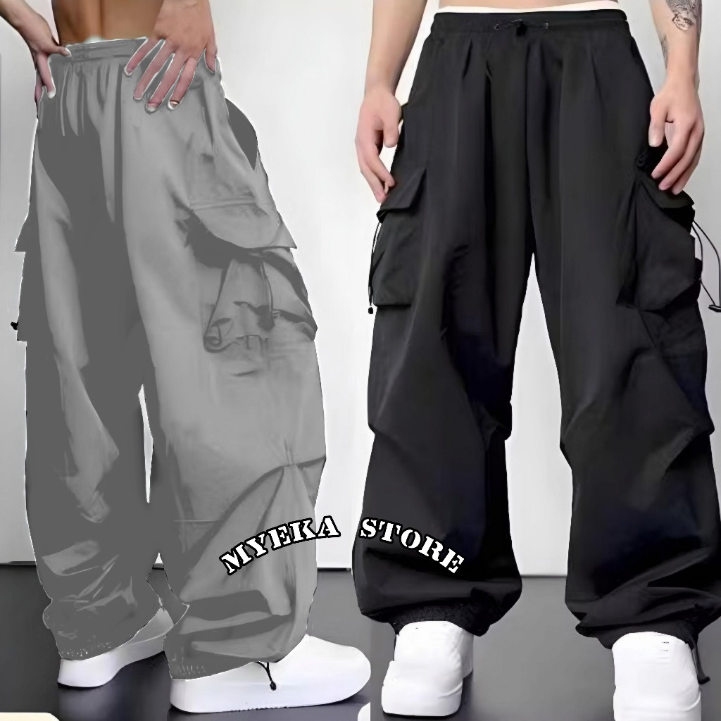Jual Celana Cargo Panjang Pria Pinggang Karet Tali Serut Skena Kekinian | Shopee Indonesia