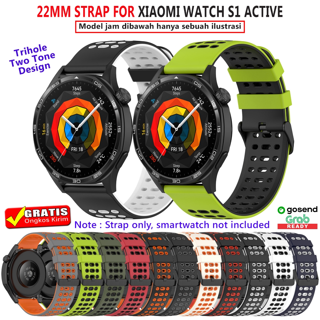 Jual Strap Tali Jam Xiaomi Watch S1 Active - Model Trihole Two Tone Silicone Rubber Strap 22MM ...