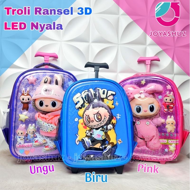 Jual Tas Labubu Troli Anak TK Gambar 3D Timbul LED Nyala - Tas Sekolah Anak Perempuan SD - Tas ...
