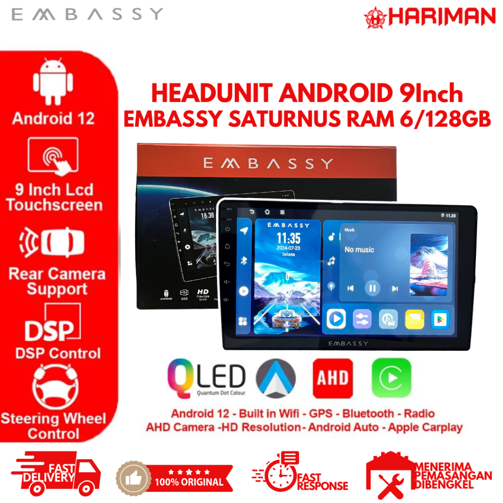 Jual Headunit Android 9 inch Embassy Saturnus RAM 6/128 gb Qled | Shopee Indonesia