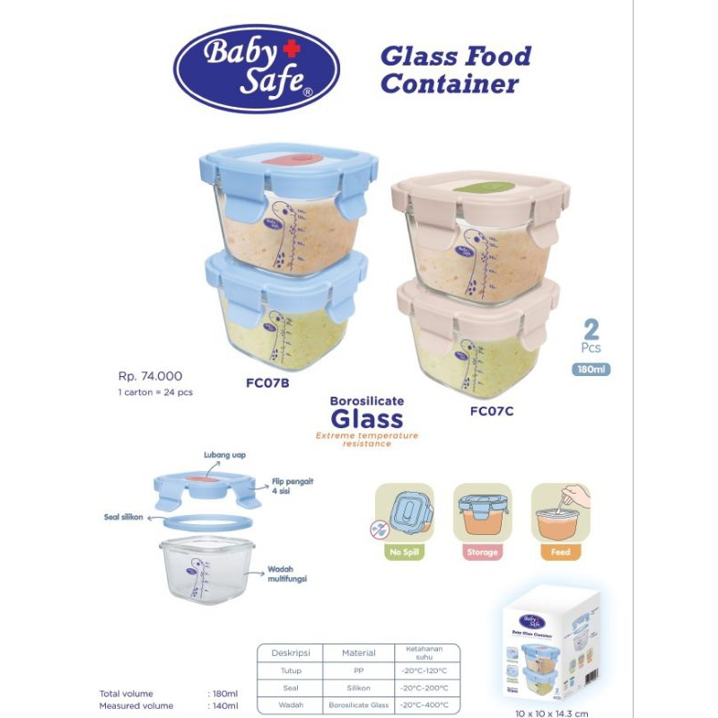 Jual Glass food Container Baby Safe Bowl Glass Wadah MPASI kaca babysafe FC006 FC07 FC008 FC009 ...