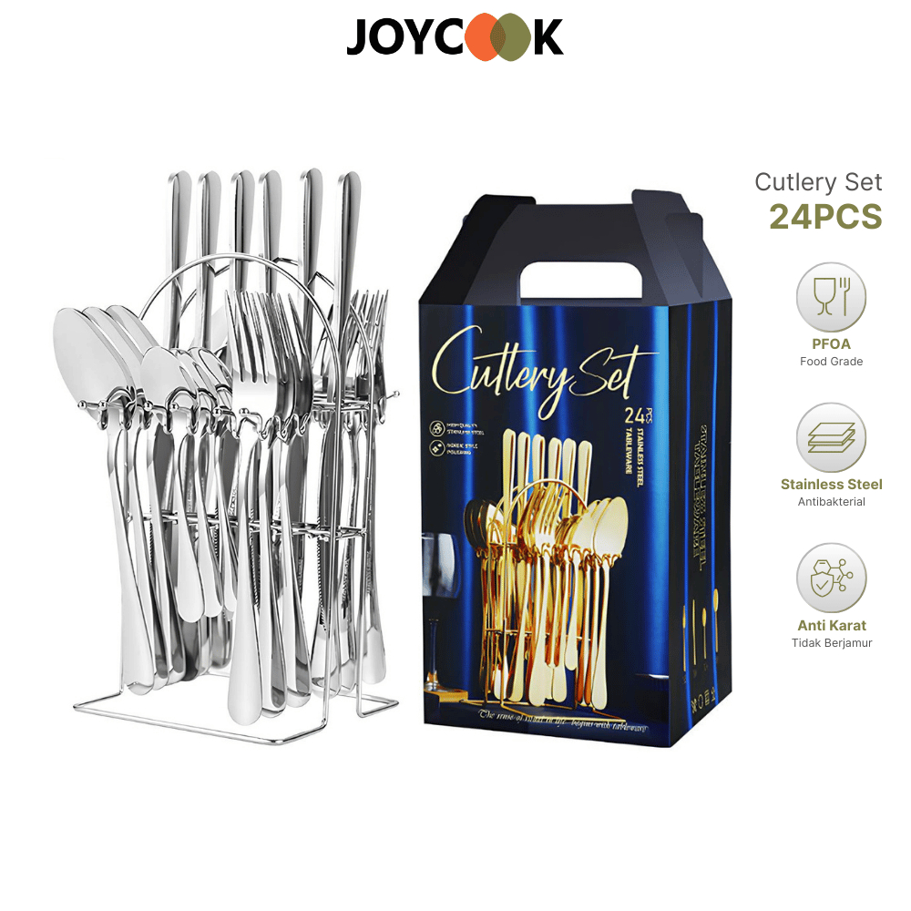 Jual JOYCOOK Sendok Elegant Silver Cutlery Set With Holder Alat Makan ...
