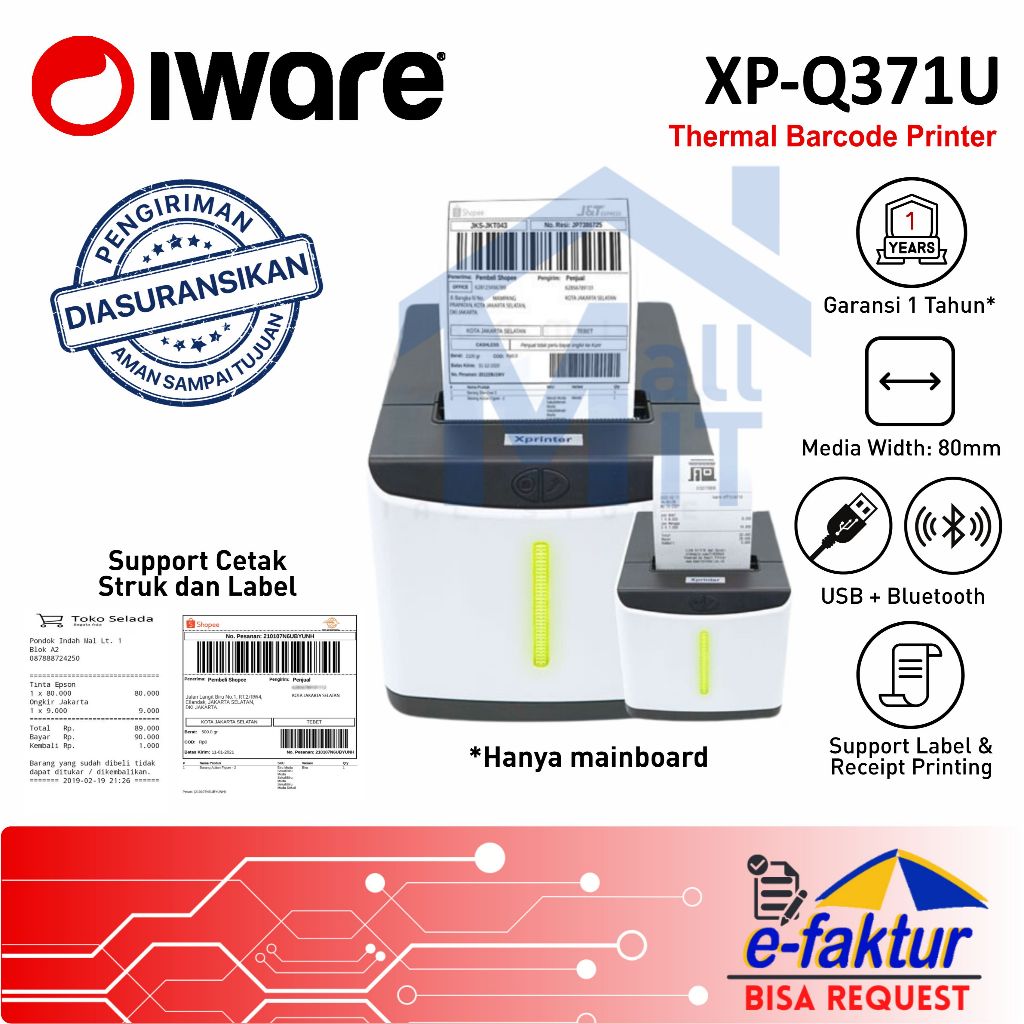 Jual MALLIT IWARE Printer IWARE XPRINTER STRUK LABEL Thermal XPQ371U XP ...