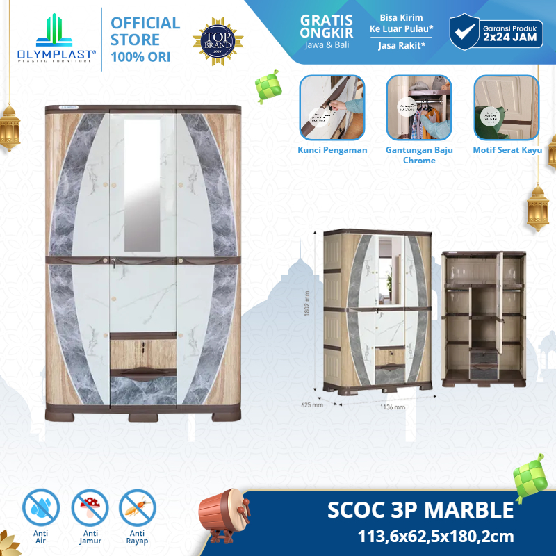 Jual Olymplast SCOC 3P Lemari Penyimpanan Pakaian Plastik 3 Pintu ...