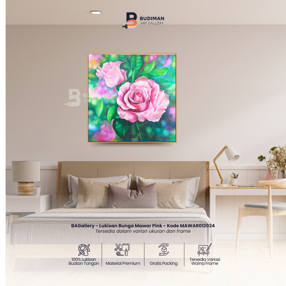 Jual BAGallery - Lukisan Hiasan Dinding Estetik Bunga Mawar Pink 80cm x ...
