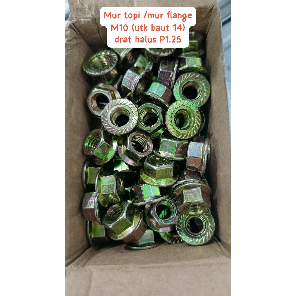 Jual Mur Topi baut 10-12-14-17-19 / MUR FLANGE M6-M8-M10-M12-M14 drat Halus utk baut 10 s/d baut ...