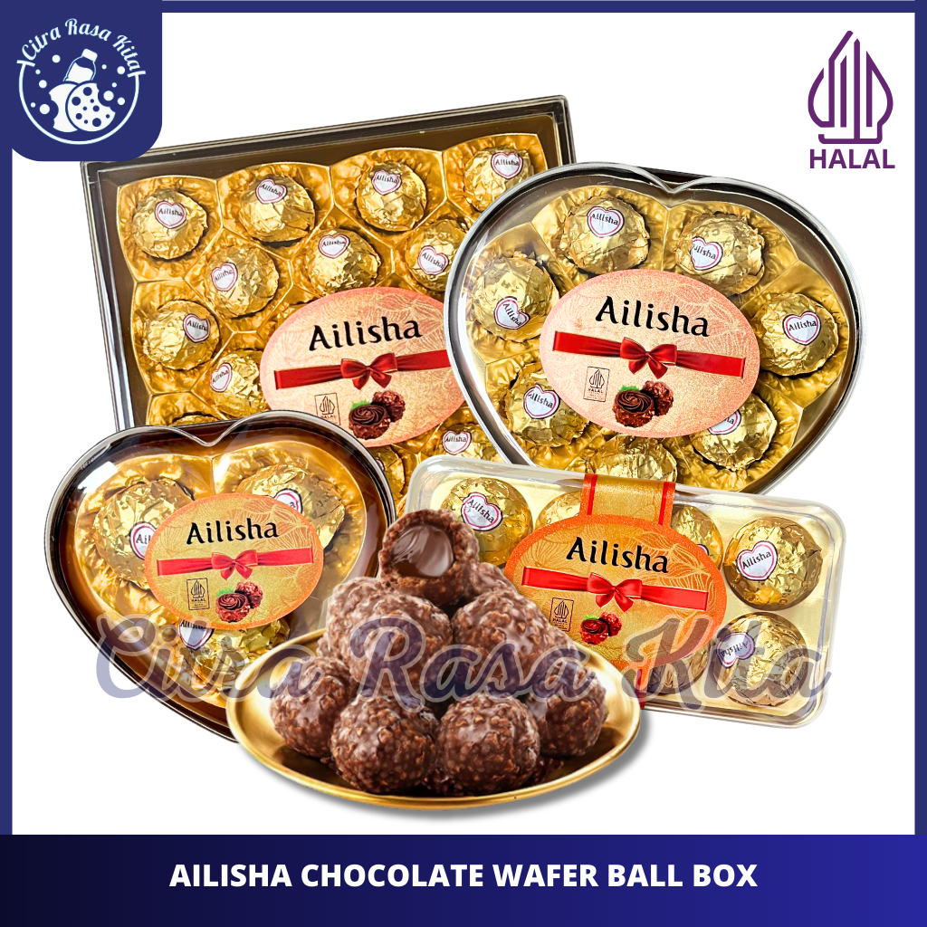 Jual Halal Ailisha Chocolate Wafer Ball Square Heart & Double Layer Box ...