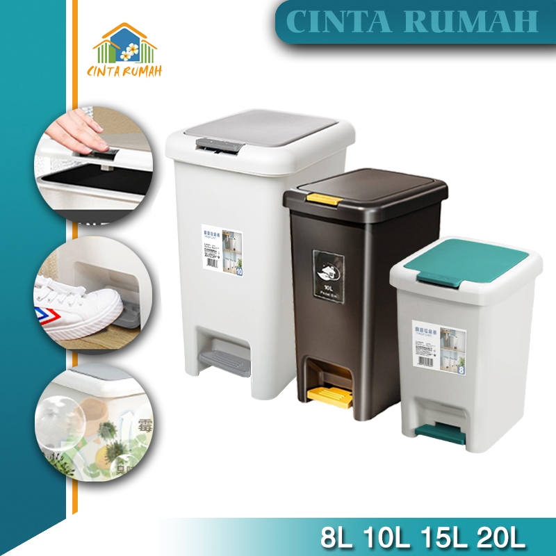 Jual Tempat Sampah Injak 8L/10L/15L/20L Plastik Tertutup Kotak Sampah dapur Kamar mandi Kamar ...