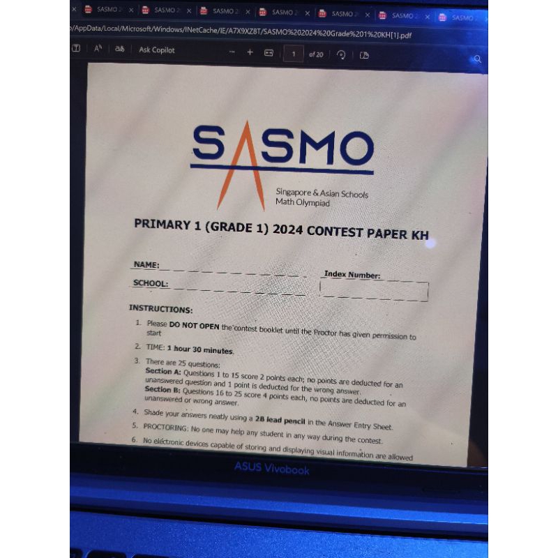 Jual SASMO Math Olympiad Past Paper 2024 (Question Only) | Shopee Indonesia