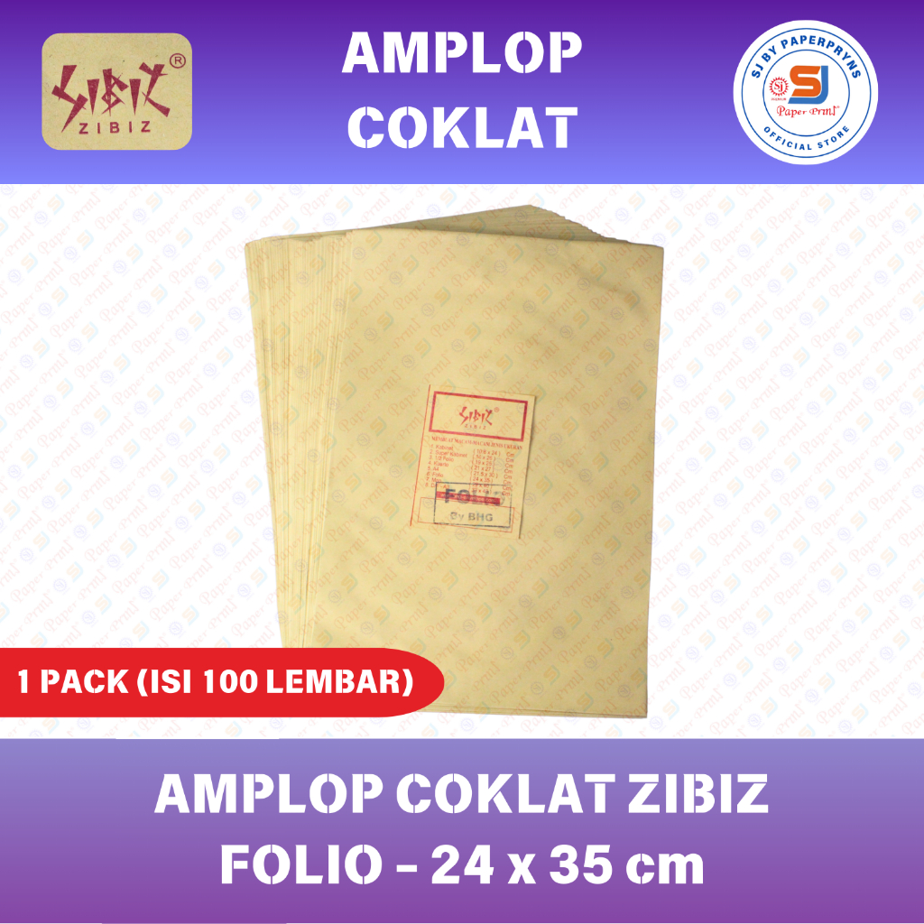 Jual Amplop Coklat Folio Zibiz (1 PACK ISI 100 LEMBAR) | Shopee Indonesia