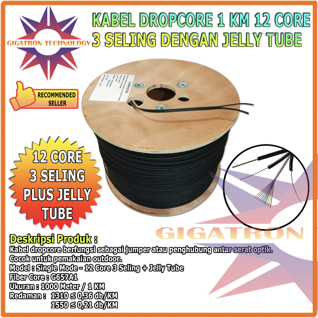 Jual Kabel FO Dropcore 12 Core Jelly Tube / Kabel Dropcore Fiber Optic ...