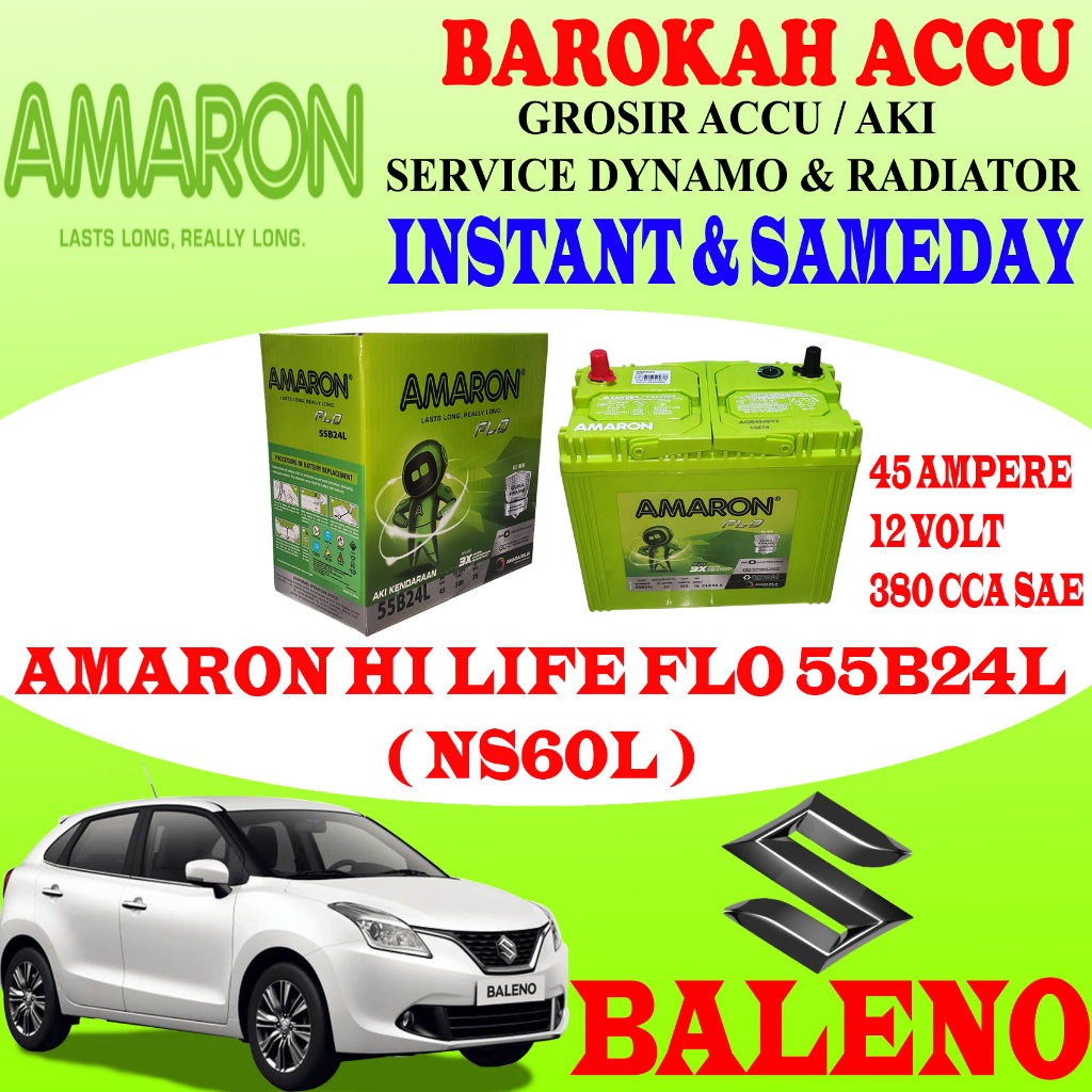 Jual AKI MOBIL SUZUKI BALENO AMARON HI LIFE FLO 55B24L / NS60L , 45 AH | Shopee Indonesia