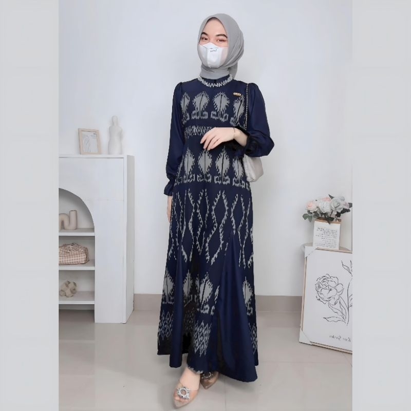 Jual Baju Gamis Tenun Troso Biru Navy, Dress Tenun Kondangan Pesta ...
