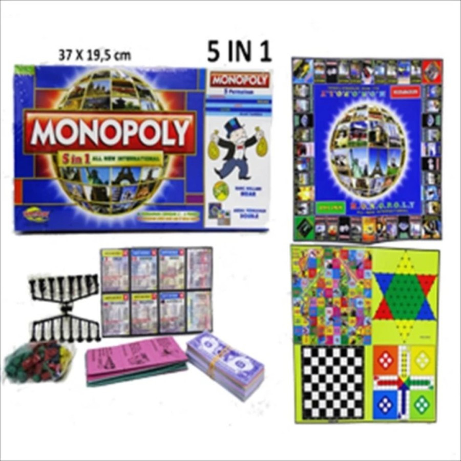 Jual mainan monopoly 5 in 1 / mainan monopoli halma ular tangga Ludo ...