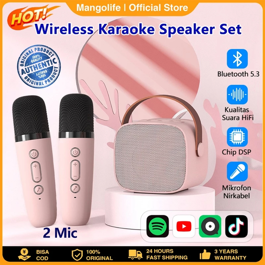 Jual Speaker Bluetooth Karaoke 2 Mic Set Salon Bluetooth bt Speaker karoke With Microphone 3D ...
