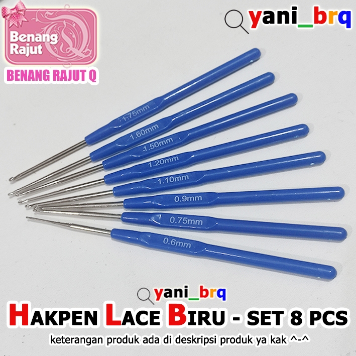 Jual ALAT RAJUT CROCHET / HAKPEN LACE BIRU ISI 8 JARUM PER SET | Shopee ...