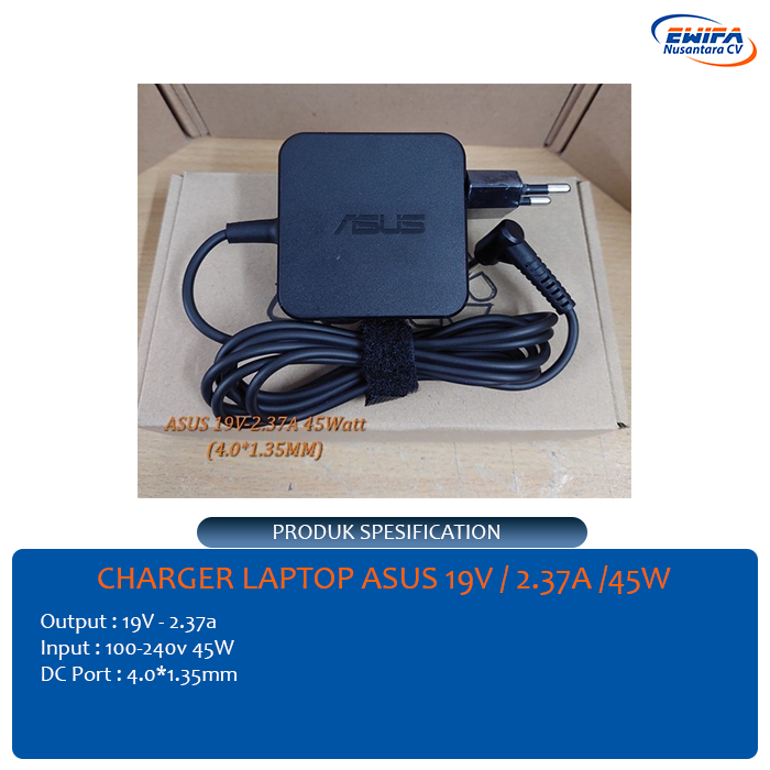 Jual ADAPTOR CHARGER LAPTOP ASUS 19V / 2.37A /45W (DC 4.0 x 1.35mm) | Shopee Indonesia