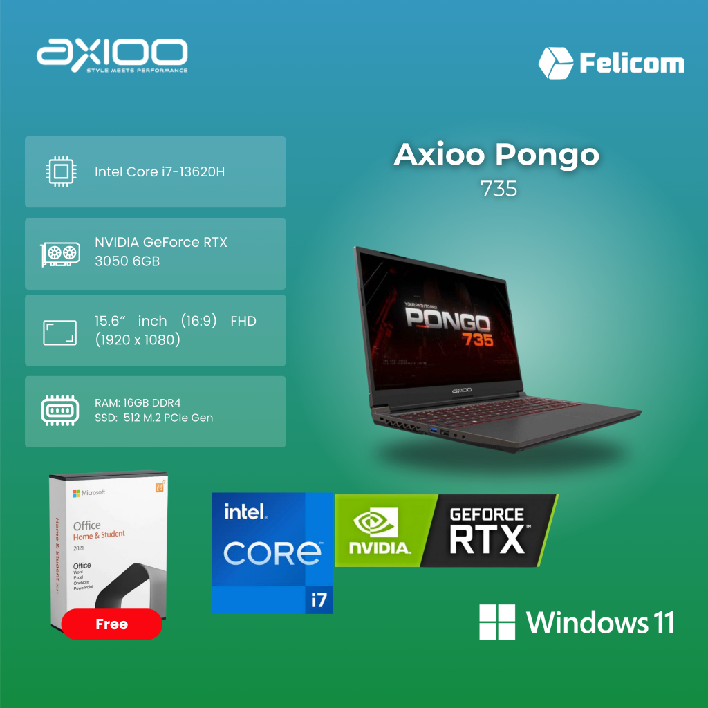 Jual Laptop Axioo Pongo 735 i7 13620H RTX3050 16GB 512GB 15.6" FHD IPS ...