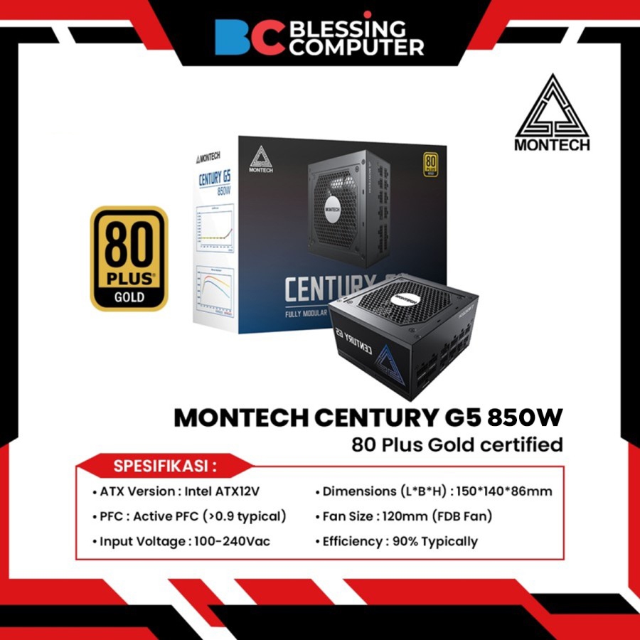 Jual Power Supply MONTECH CENTURY G5 850W 80 Plus Gold certified ...