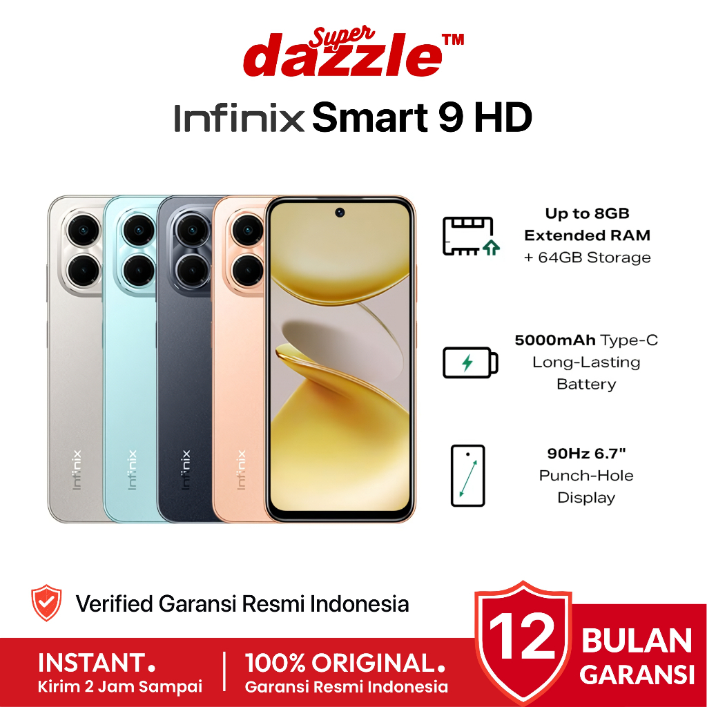 Jual HP Infinix Smart 9 HD 4/64 GB Original 100% Garansi Resmi 12 Bulan ...