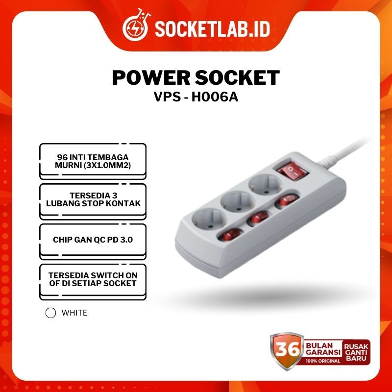 Jual VIVAN Safety Socket Stop Kontak 3AC Plastik Tahan Api 1,6M VPS ...