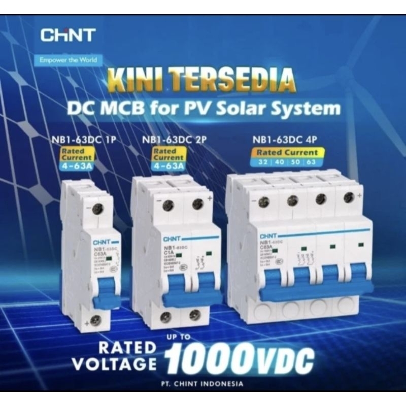 Jual MCB CHINT DC NB1-63DC 2P 6kA 1A, 2A, 4A, 6A, 10A, 13A, 16A, 20A ...