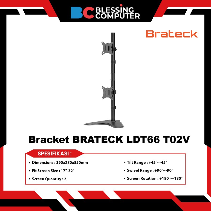 Jual Bracket BRATECK LDT66 T02V Vertical Dual Monitor Steel ...