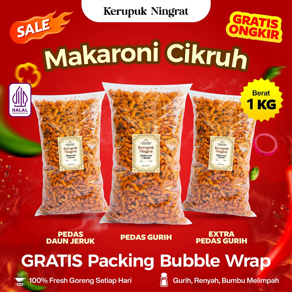 Jual Makaroni Cikruh 1 KG Pedas Gurih & Pedas Daun Jeruk Halal Food ...