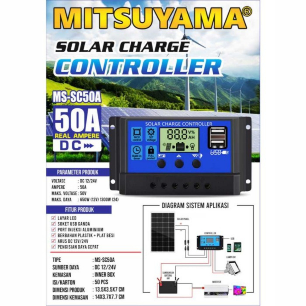 Jual ALAT KONTROL SOLAR PANEL 50 AMPERE SOLAR CHARGE CONTROLLER MS-SC ...
