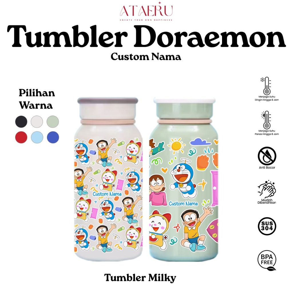 Jual Botol Minum Doraemon Custom Nama Tumbler Doraemon | Shopee Indonesia