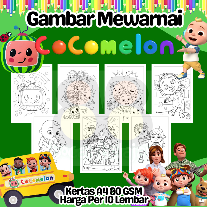 Jual 10 Lembar Kertas A4 Gambar Mewarnai Tema COCOMELON Termurah - Anak ...