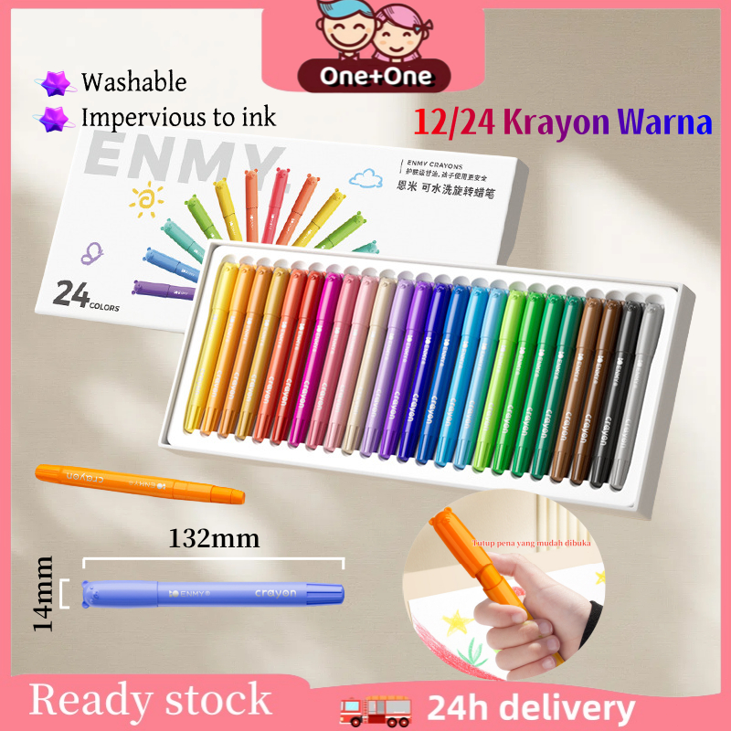 Jual 【COD】12/24 Warna Crayon washable Crayon Rotating Core Suitable for ...