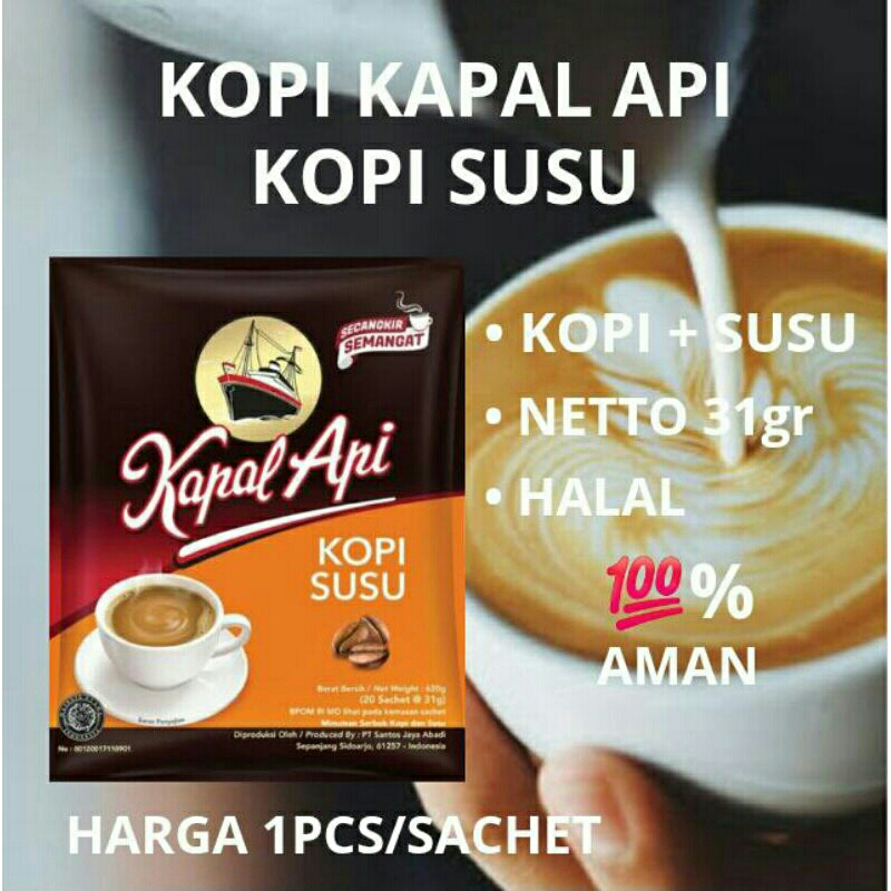 Jual kopi kapal api kopi susu kemasan 31gr harga satu sachet satuan ...